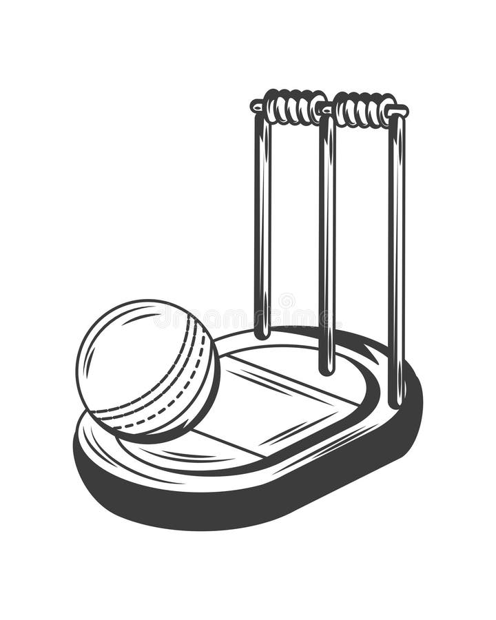 Cricket Ball with Stumps and Basils in Stadium Sketch Stock Vector ...