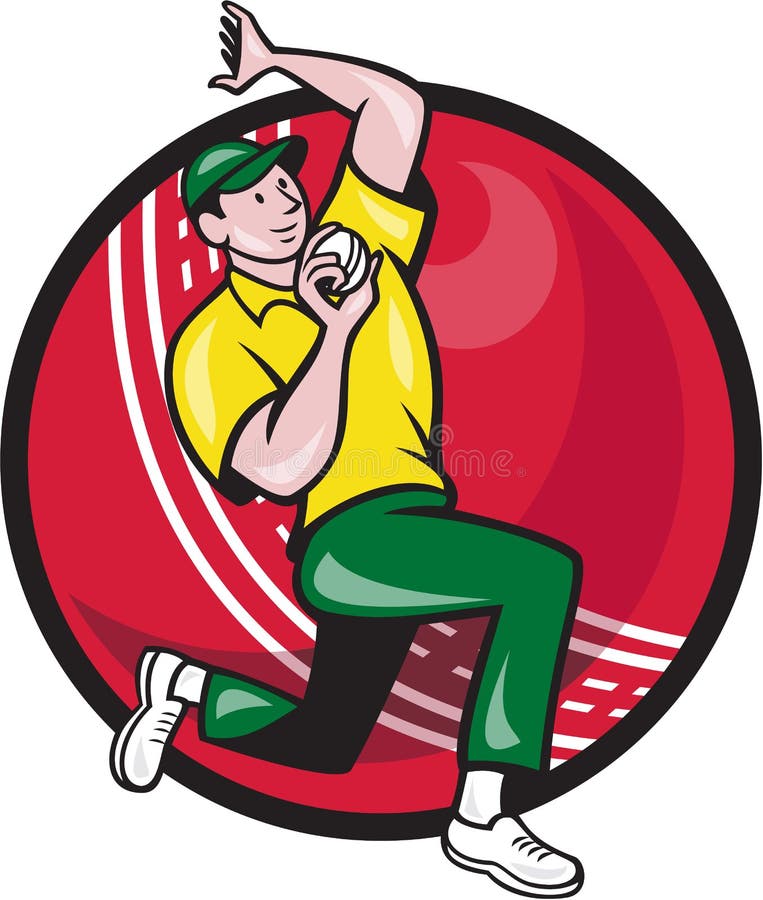 Cricket Fast Bowler Bowling Ball Front Cartoon Stock Illustration ...