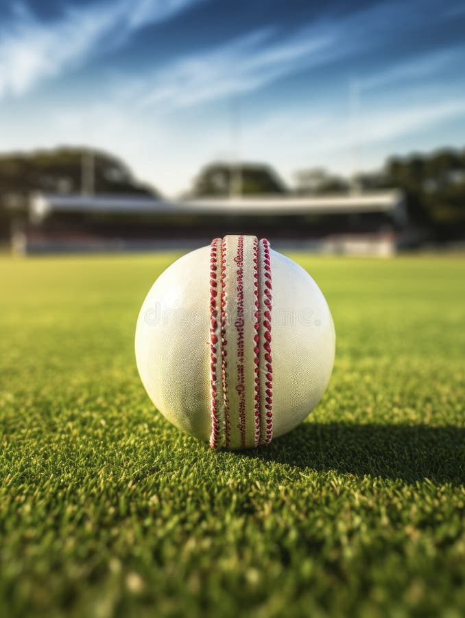 Cricket Game Ball on a Field Professional Photo Stock Image - Image of ...