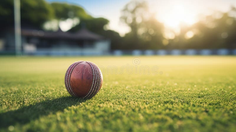 Cricket Game Ball on a Field Professional Photo Stock Image - Image of ...