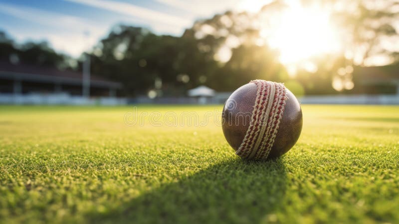 Cricket Game Ball on a Field Professional Photo Stock Image - Image of ...