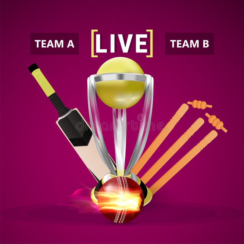 Cricket Live Tournament with Gold Trophy and Wicket Stock Illustration ...