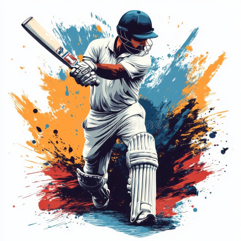 Cricket Player Action Shot Dynamic Pose Powerful Swing Stock ...