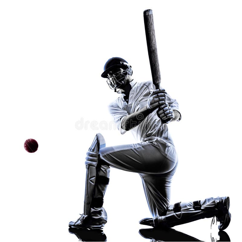 Cricket Player Batsman Silhouette Stock Image - Image of action, white ...
