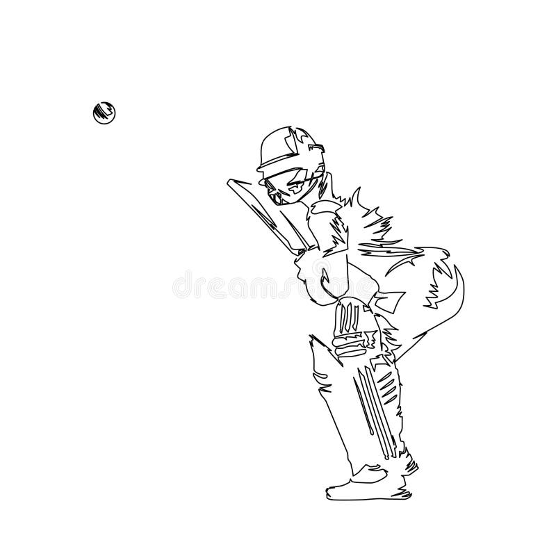 Cricket Player Batting, Batsman, Isolated Vector Silhouette, Line Art ...