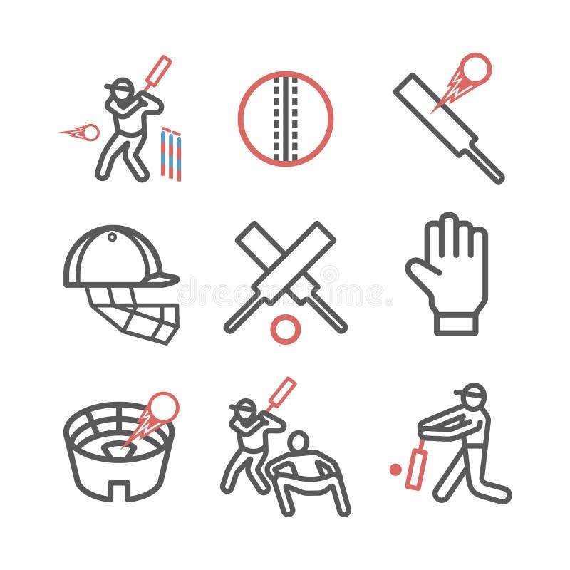 Cricket Player Line Icons. Cricket Player. Vector Signs for Web ...