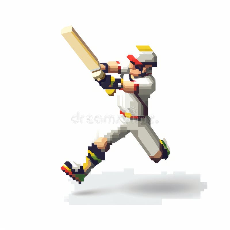 Gigantic Scale Pixel Cricket Player Running with Ball Stock ...