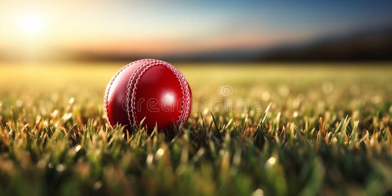 Cricket Red Ball with Green Grass Close Up View 3d Rendering Stock ...