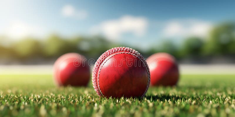 Cricket Red Ball with Green Grass Close Up View 3d Rendering Stock ...