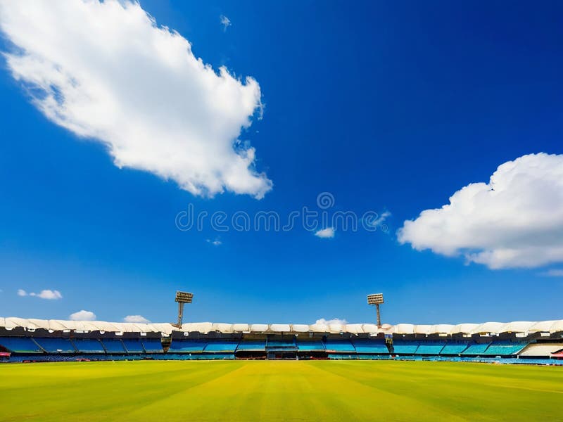Cricket Stadium with Blue Sky Background, AI-Generated, Generated Ai ...