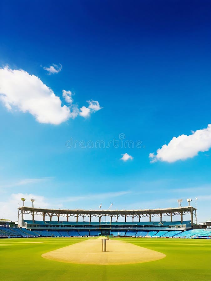 Cricket Stadium with Blue Sky Background, Generated Ai Stock ...