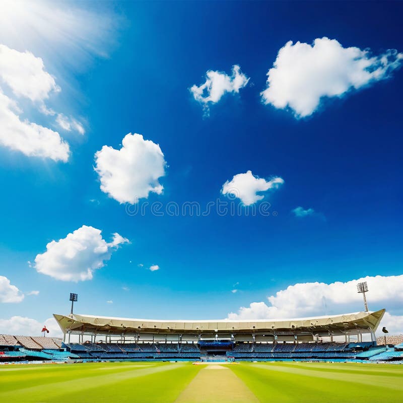 Cricket Stadium with Blue Sky Background, Generated Ai Stock ...