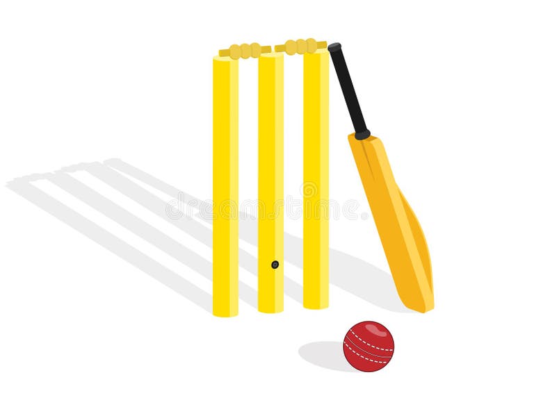 Cricket Wicket with Bat and Ball Flat Vector Stock Photo - Illustration ...