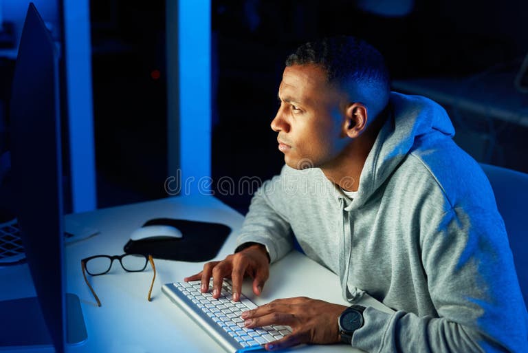 Crime, Black Man or Hacker Stealing on Computer for Cyber Scam, Malware ...