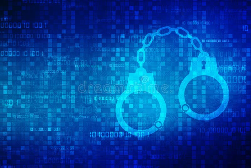 Cyber Crime Concept, Handcuffs Icon on Digital Background Stock ...