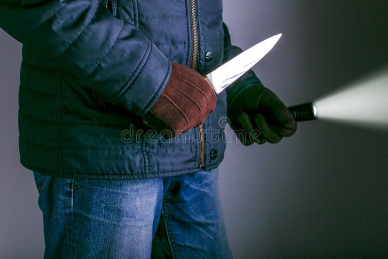 Crime Concepts Robbery Concepts a Robber Aimed His Sharp Knife. Stock ...
