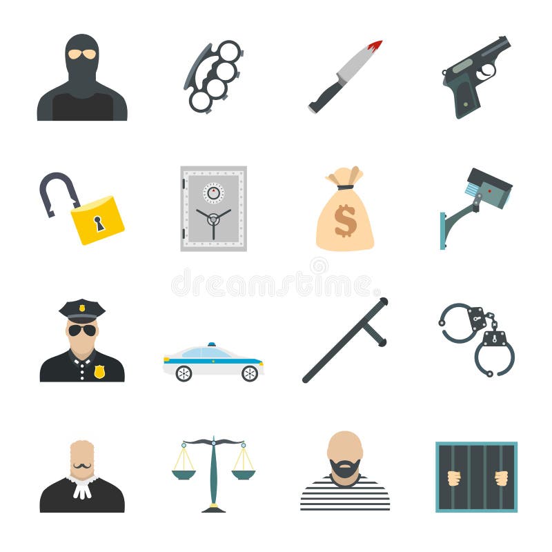 Crime flat icons stock vector. Illustration of pictogram - 65711140