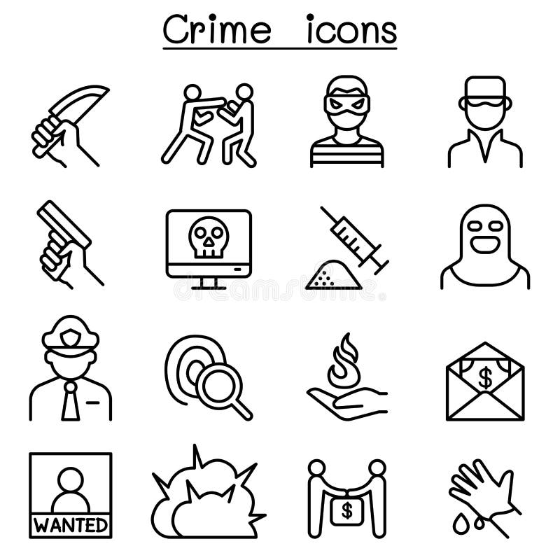 Crime and Law Icon Set Include Pistol, Weapon, Gun, Crime, Evidence ...