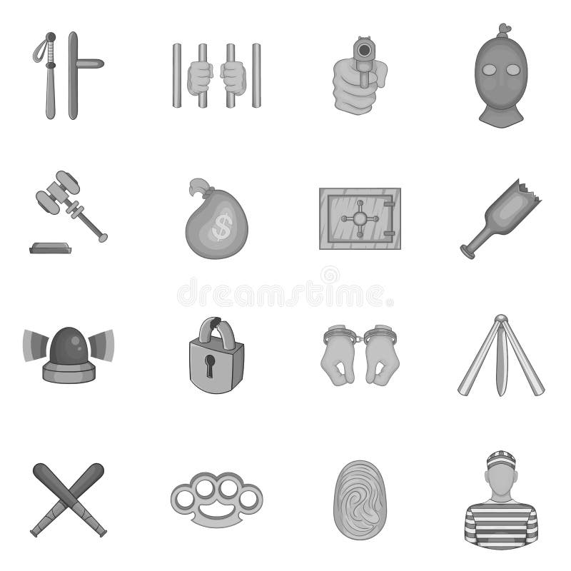 Crime Icons Set, Black Monochrome Style Stock Vector - Illustration of ...
