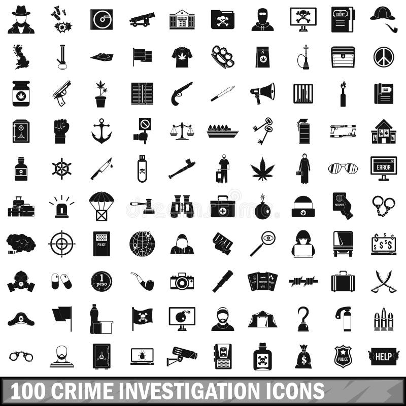 100 Crime Investigation Icons Set, Simple Style Stock Vector ...