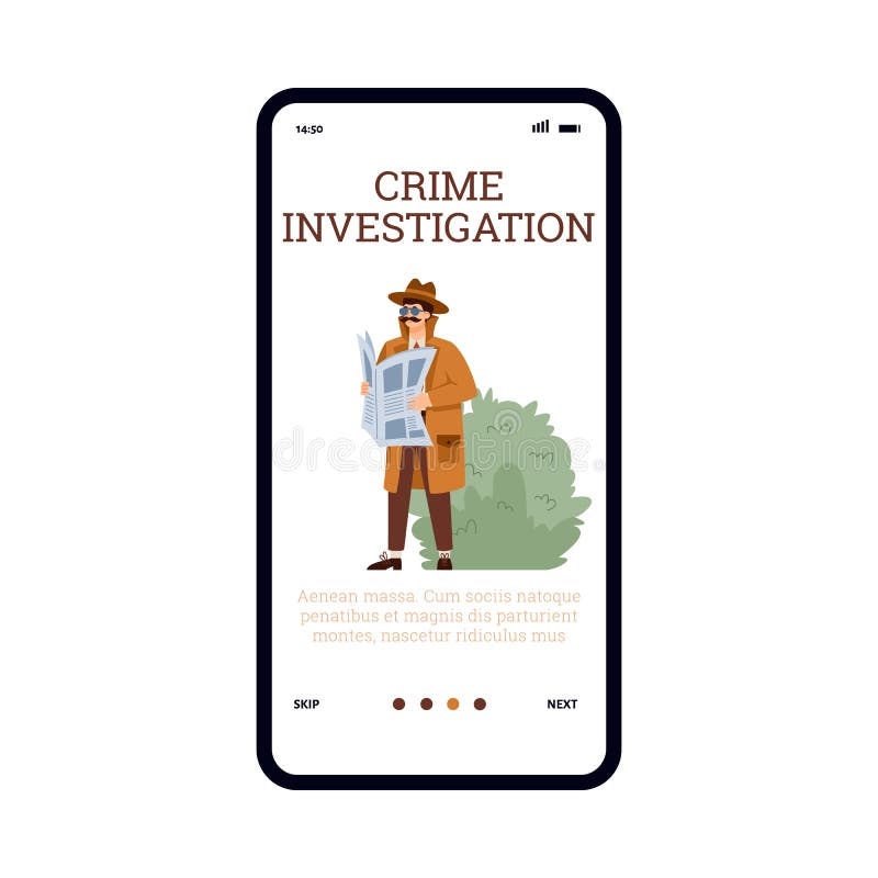 Crime Investigation Onboarding Mobile Screen Design, Flat Vector ... Crime Investigation Onboarding Mobile Screen Design, Flat Vector ...
