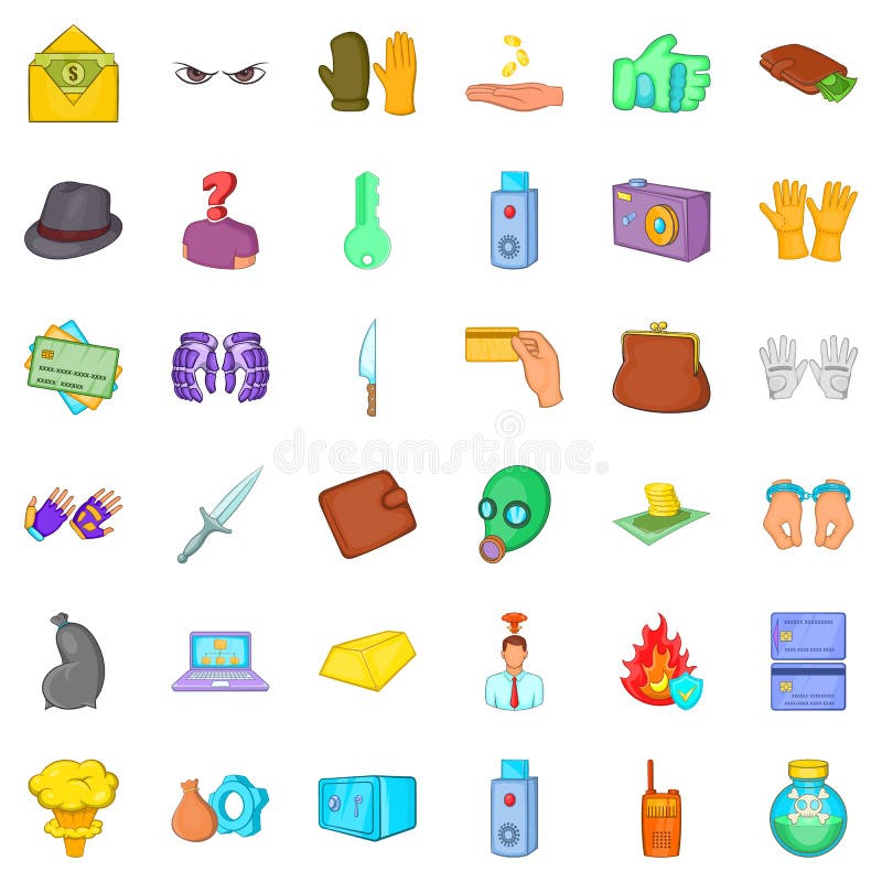 Crime and Low Icons Set, Cartoon Style Stock Vector - Illustration of ...