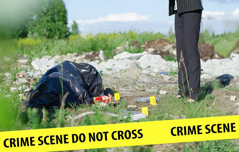 Crime scene with corpse stock photo. Image of clue, evidence - 31868478