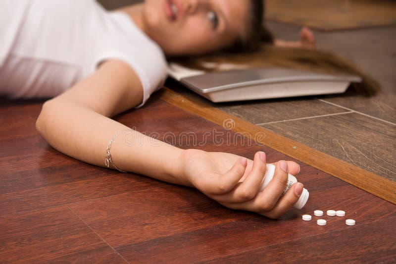 Crime Scene Simulation. Overdosed Girl Lying on the Floor Stock Image ...