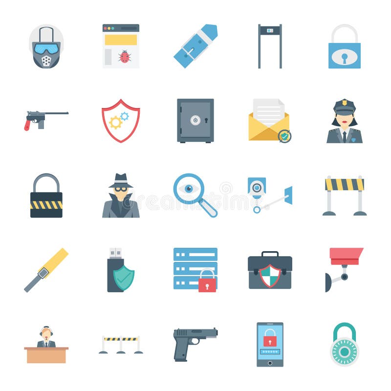 Crime and Security Color Isolated Vector Icons Set that Can Be Easily ...