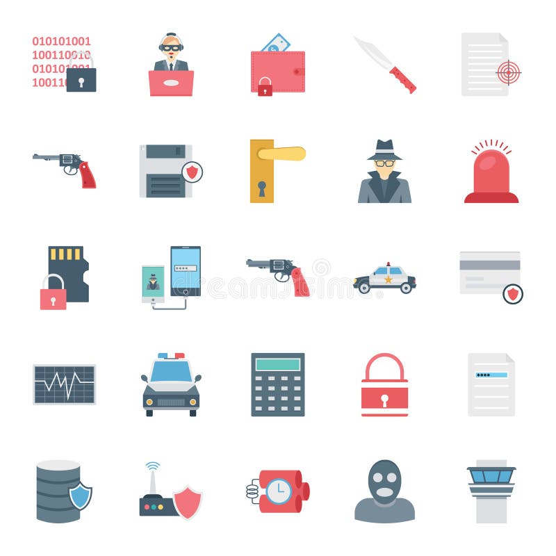 Crime and Security Color Isolated Vector Icons Set that Can Be Easily ...