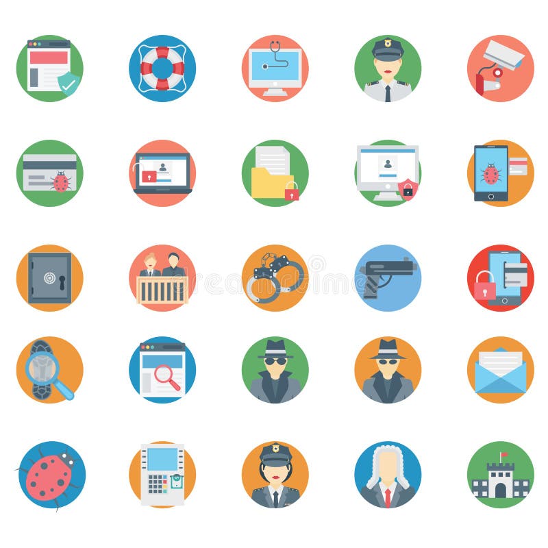 Crime and Security Color Isolated Vector Icons Set that Can Be Easily ...