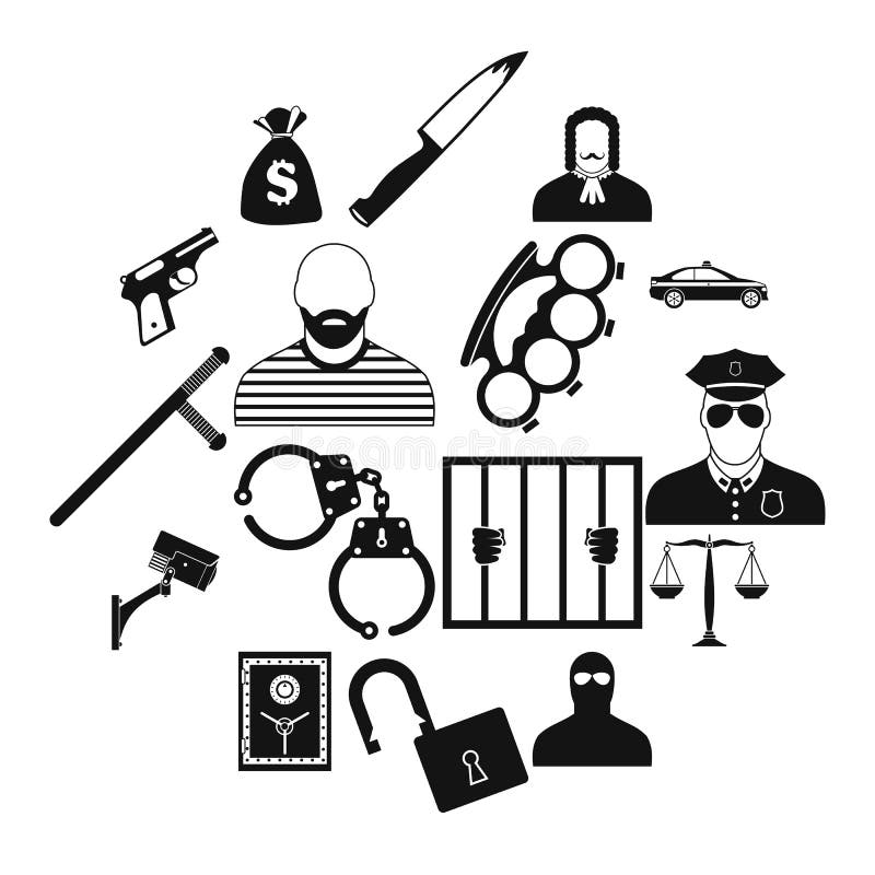 100 Crime Icons Set, Cartoon Style Stock Vector - Illustration of dead ...