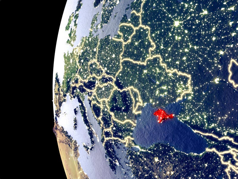 Crimea at night from space stock illustration. Illustration of planet ...