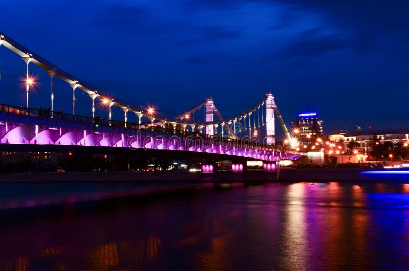 The Crimean Bridge in Moscow at Night. Editorial Photography - Image of ...
