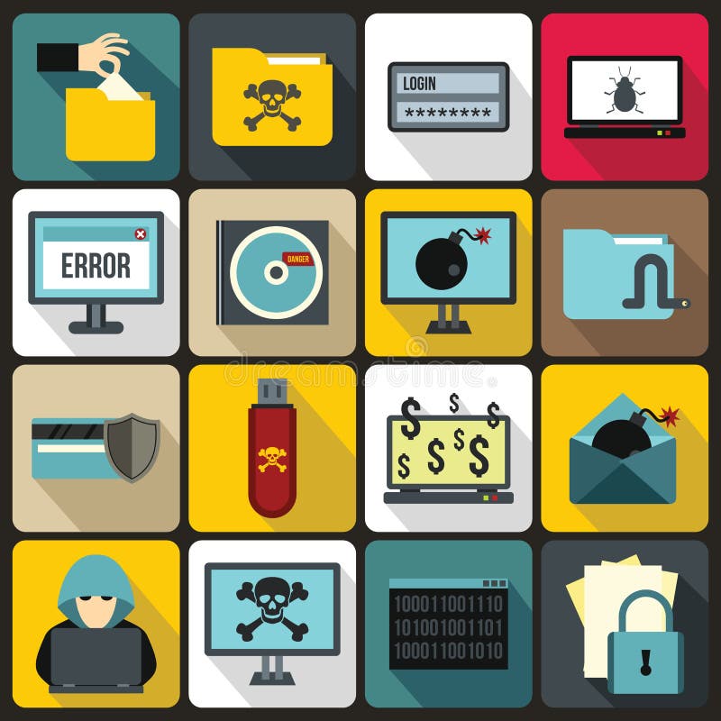 Criminal Activity Icons Set, Flat Style Stock Vector - Illustration of ...