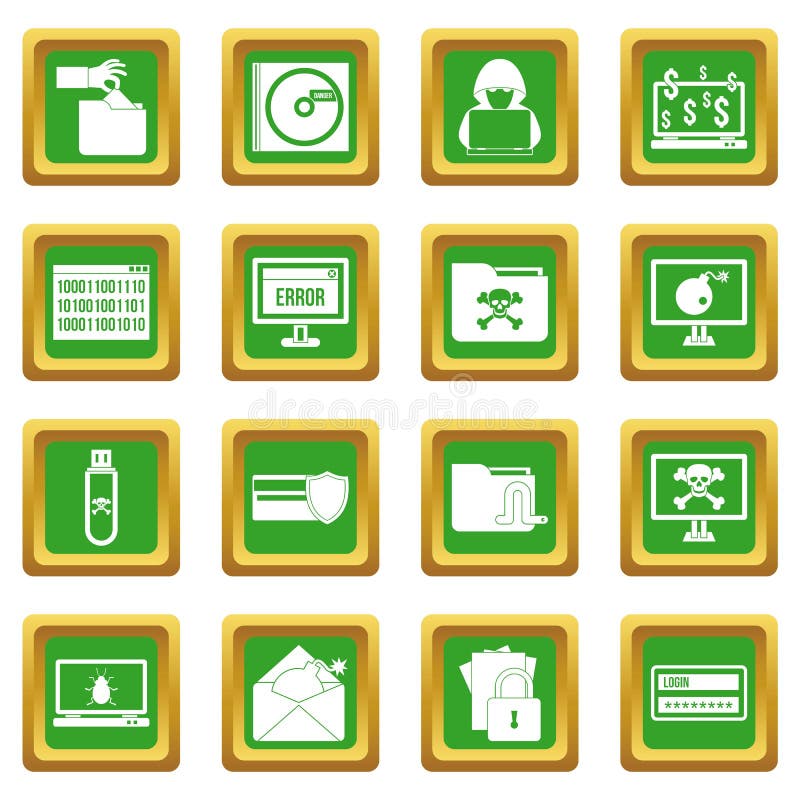 Criminal Activity Icons Set Green Stock Vector - Illustration of danger ...