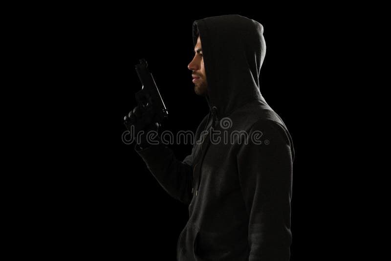 Criminal in an Armed Robbery Stock Image - Image of black, profile ...