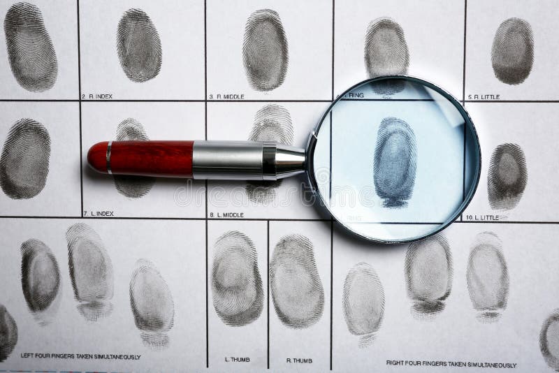 Criminal Fingerprint Card and Magnifier Stock Image - Image of ...