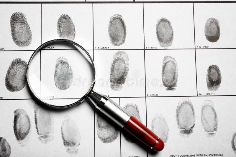 Criminal Fingerprint Card and Magnifier Stock Image - Image of ...