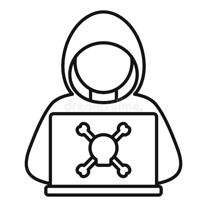 Criminal Hacker Adult Online Thief Computer Table Character Icon Retro ...