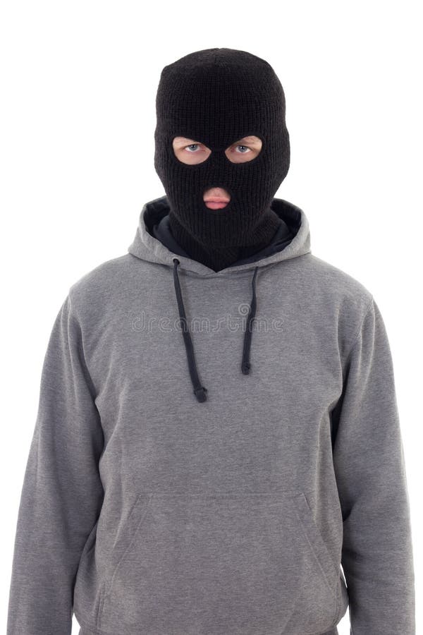 Criminal in White Mask and Black Clothes Holding Stock Image - Image of ...