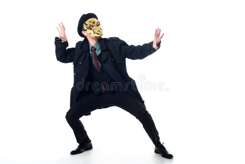 Criminal in White Mask and Black Clothes Holding Stock Image - Image of ...