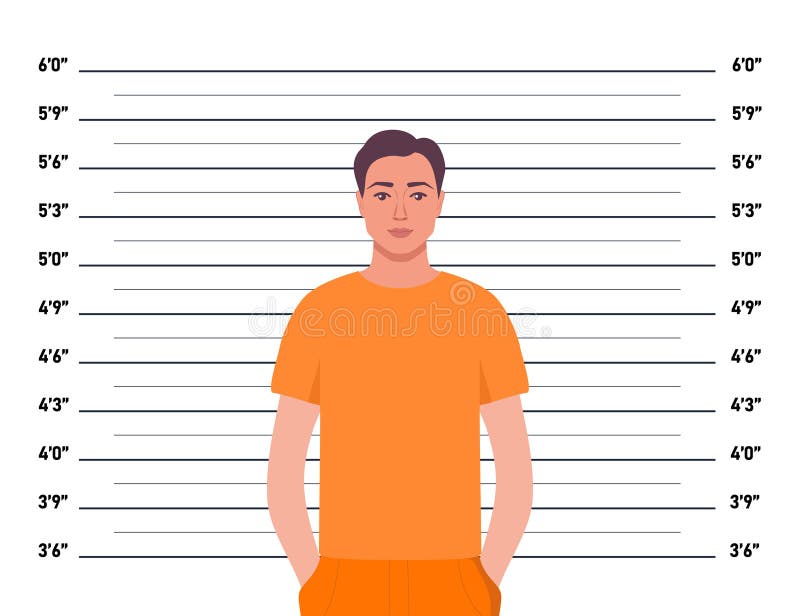 Criminal Mugshot Front View on Measuring Scale Background. Prisoner Man ...