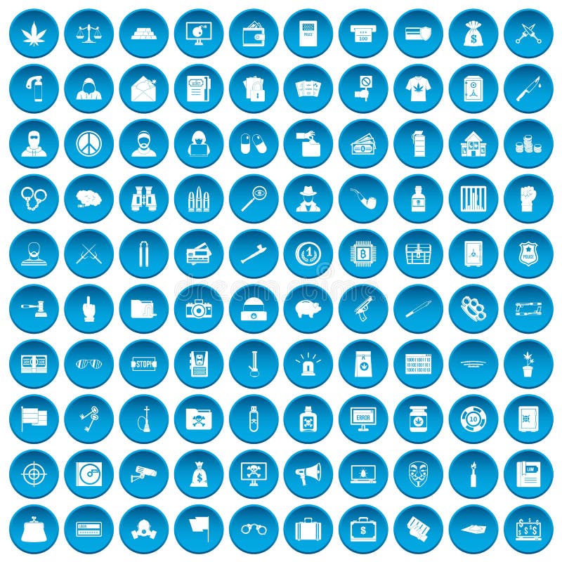 100 Criminal Offence Icons Set Blue Stock Vector - Illustration of ...
