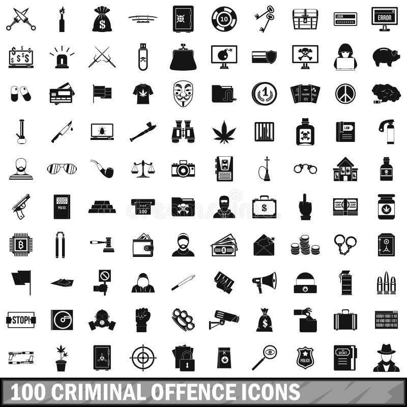 100 Offence Icons Set, Outline Style Stock Vector - Illustration of ...