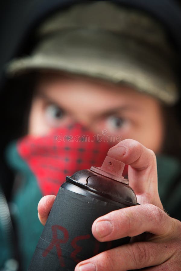Criminal Pressing Spray Can Nozzle Stock Photo - Image of hood ...