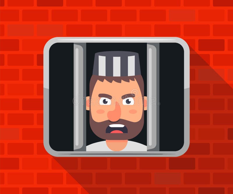 The Criminal is Sitting in Jail and Looking Out the Window. Stock ...