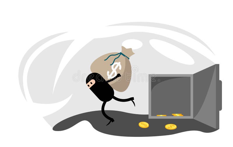 Criminal Stealing Money from an Open Safe Stock Vector - Illustration ...