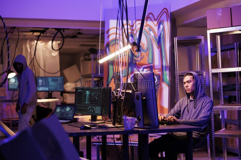 Criminal Using Computer To Hack System Stock Image - Image of ...