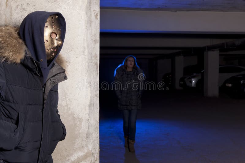 Criminal Wearing a Mask Waiting for a Woman Stock Photo - Image of ...